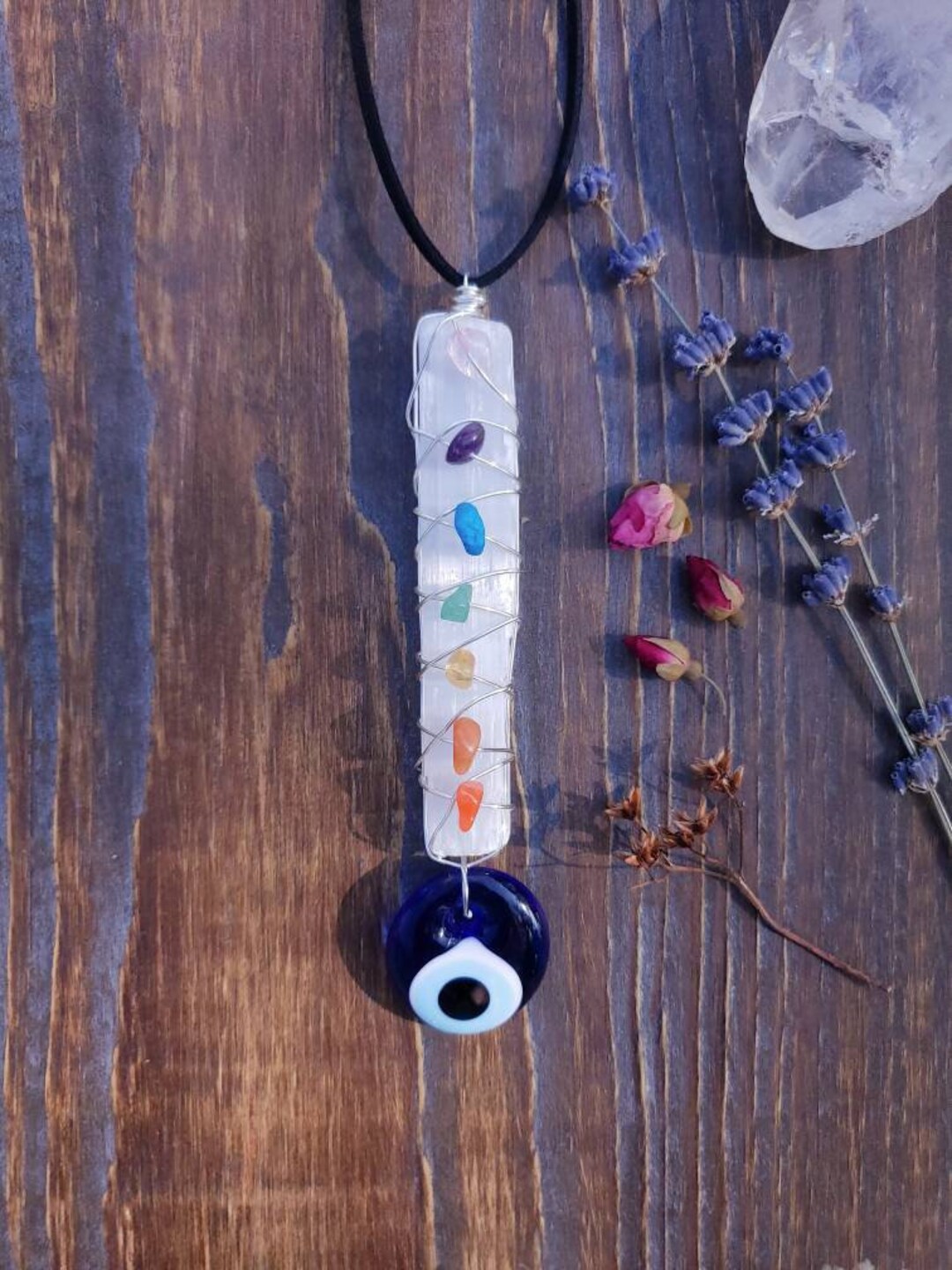Evil Eye Decor, Protection Amulet, Selenite Decor, Crystal Car Charm ...