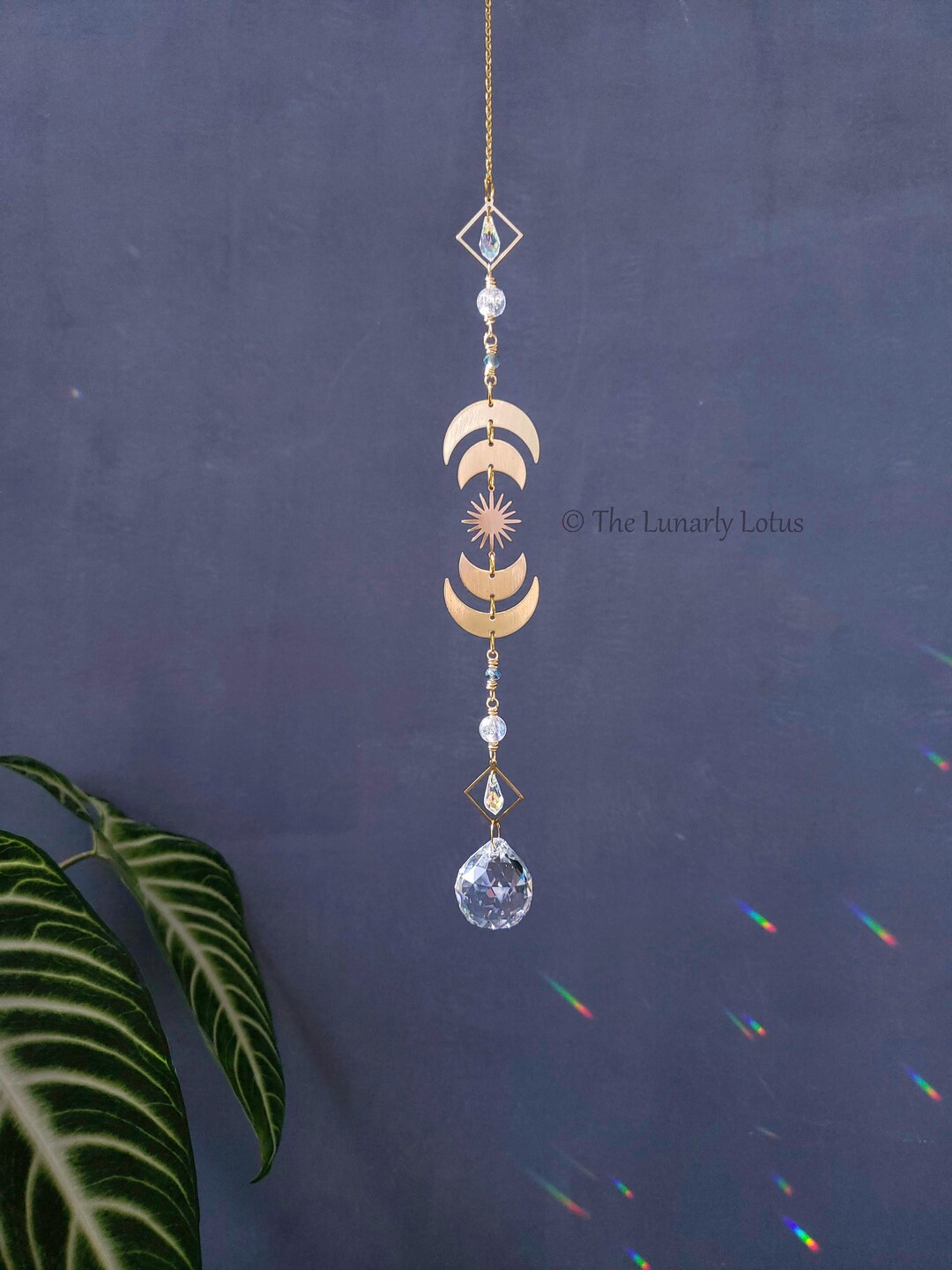 Moon Suncatcher, Gold Sun Catcher, Boho Suncatcher, Witchy Decor ...