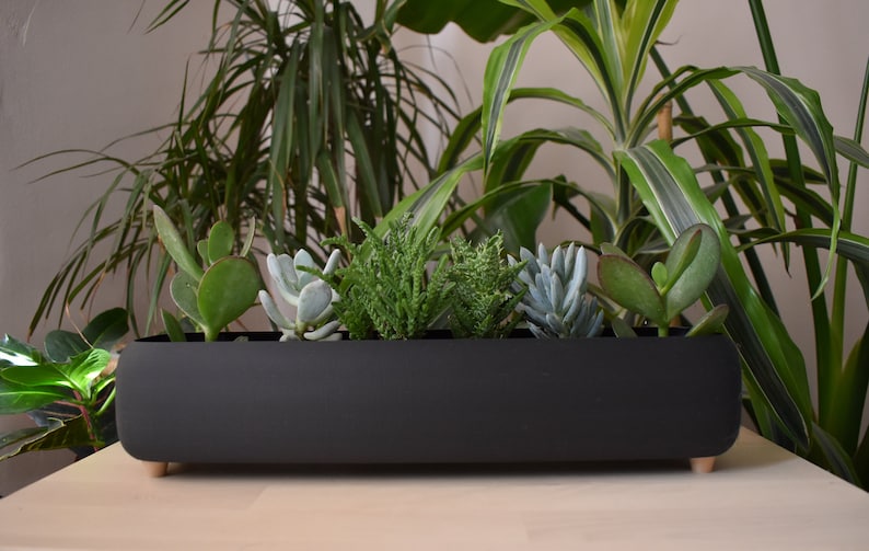Black Rounded Rectangle Plant Pot With Feet, Modern Indoor Planter, 3D ...