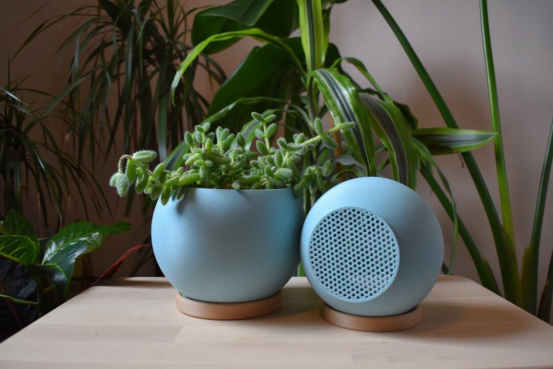 Speckled Blue Sphere Planter Pot With Drainage, 3D Printed Eco Friendly ...