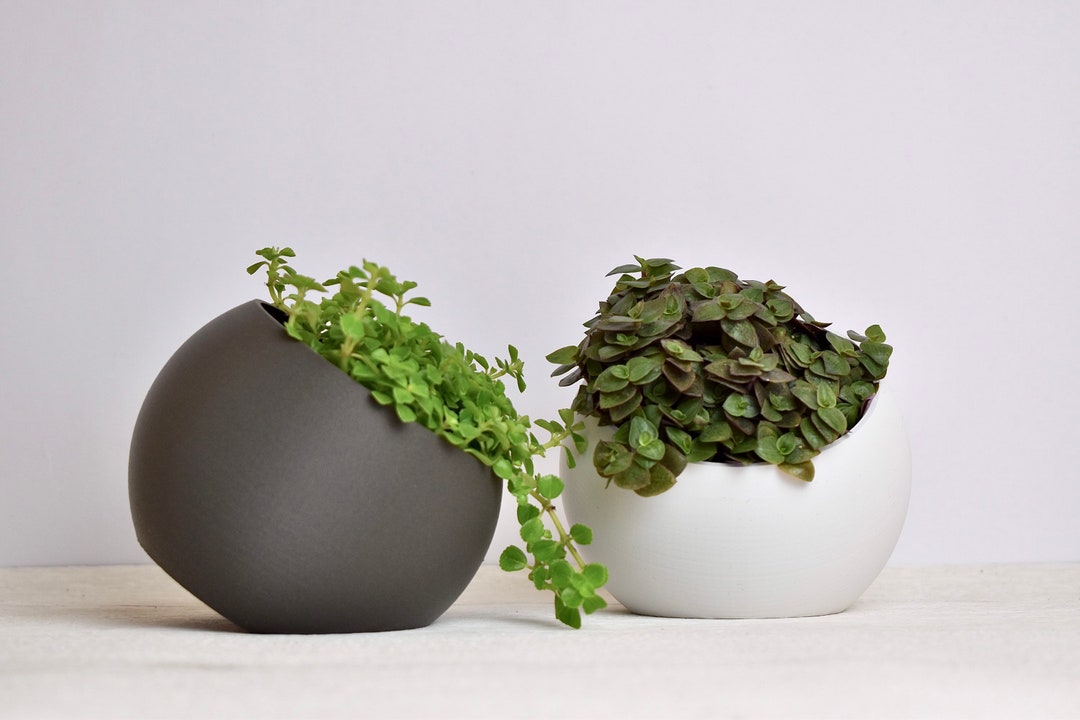 Tilted Sphere Planter, Rounded Pot, Indoor Plant Pot, Modern, Indoor ...