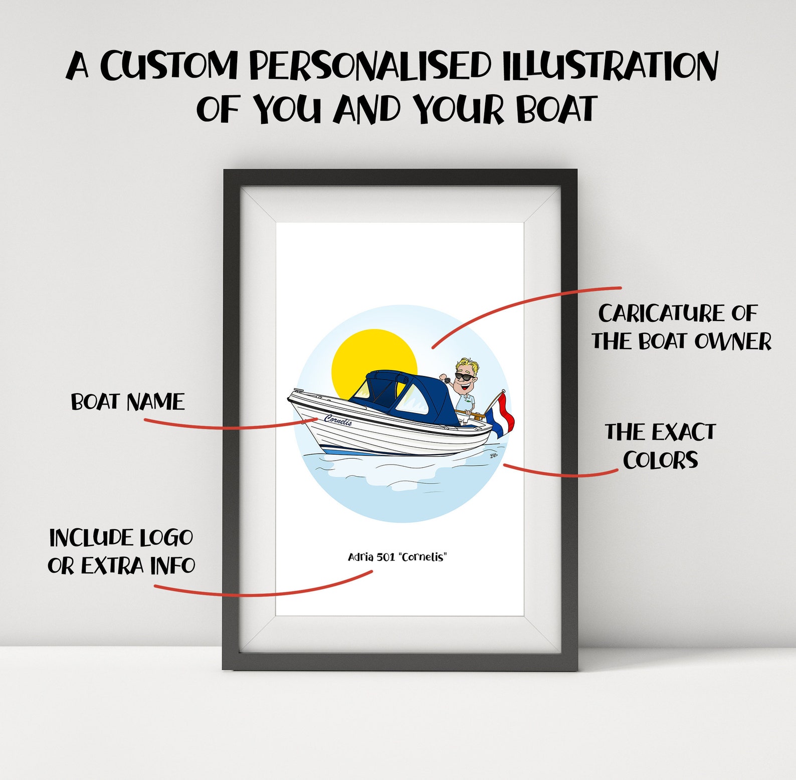 Unique Custom Made Cartoon Illustration of Your Boat / Every Model ...