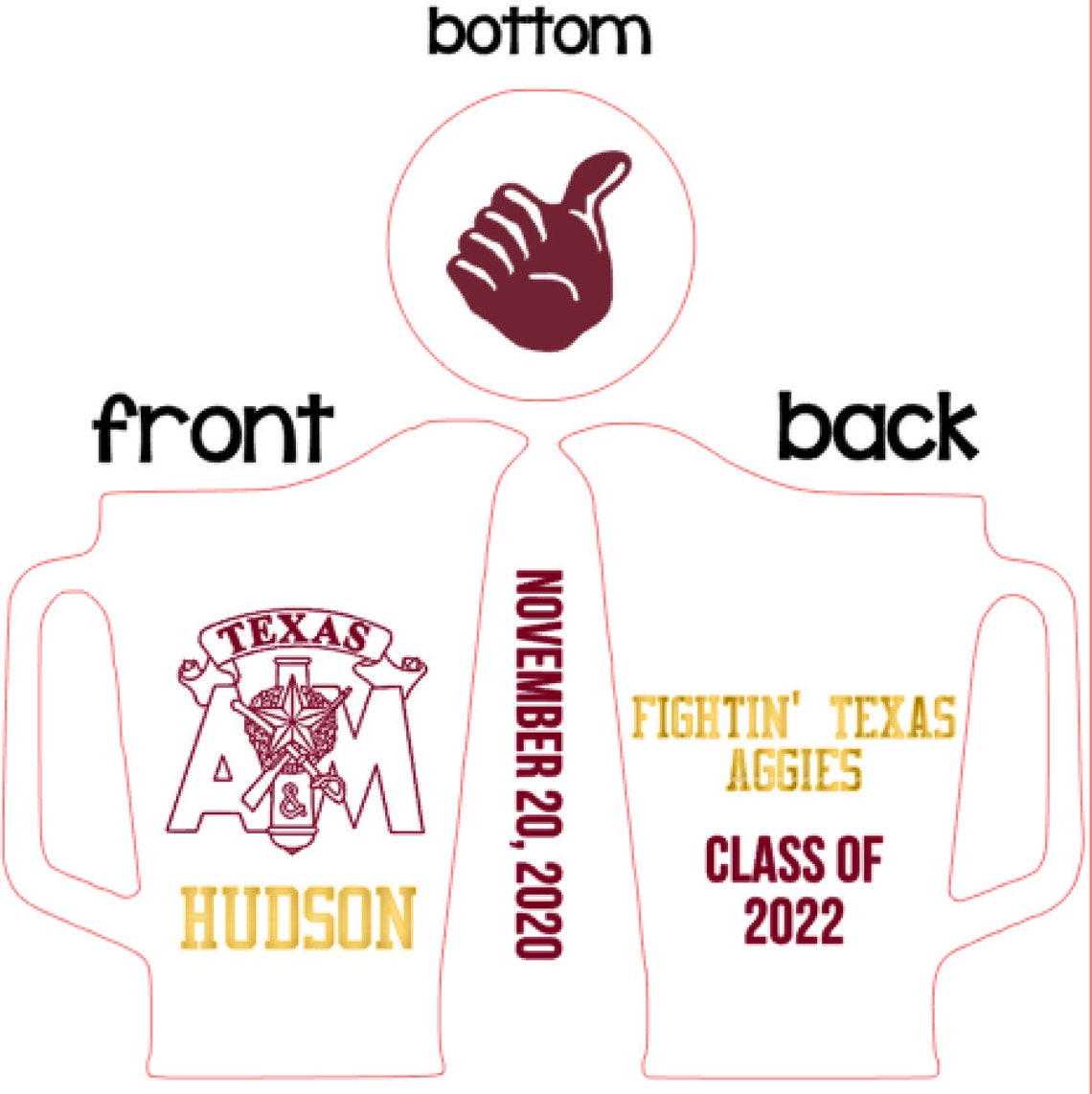 Aggie ring dunk pitcher glass 60oz beer Corps of | Etsy