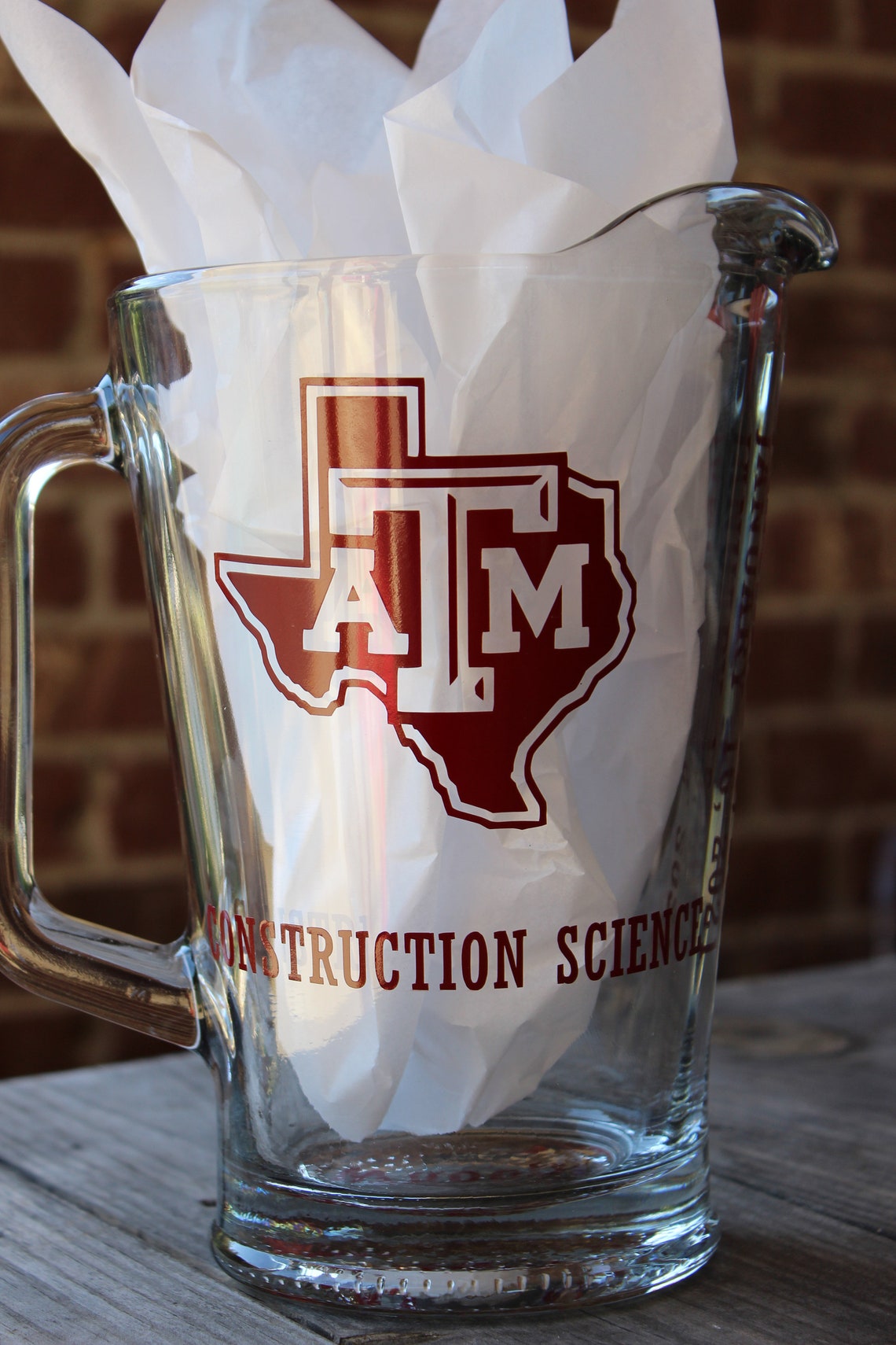 Aggie ring dunk pitcher glass 60oz beer construction | Etsy