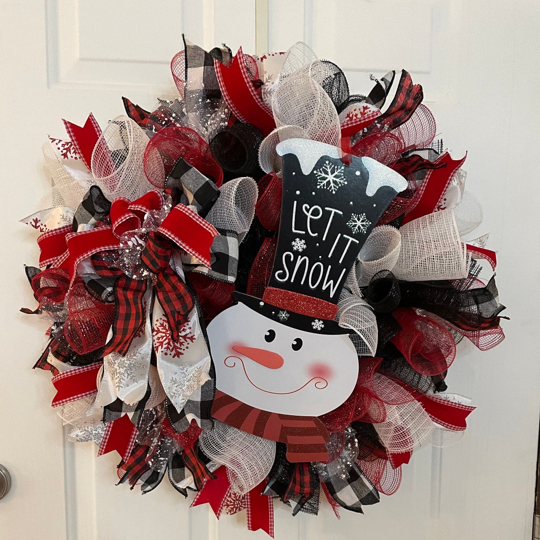 Snowman Deco Mesh Wreath for Your Front Door Let It Snow - Etsy