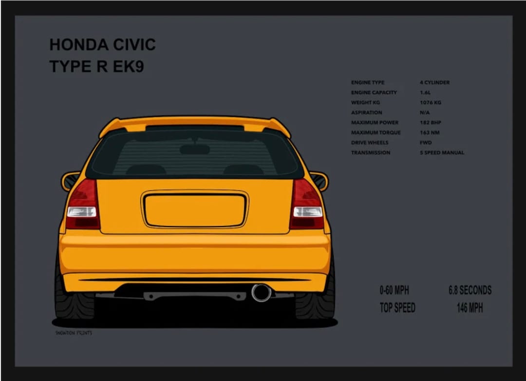 Honda Civic Type R EK9 Car Art Illustration Print A4 A3 Poster - Etsy UK