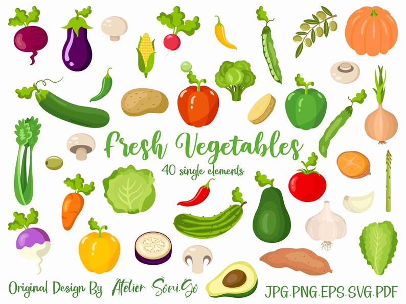 Fresh Vegetables Clipart Set, Package Digital Elements, Digital ...
