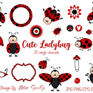 Cute Ladybug Clipart Set, Package Digital Elements, Digital Scrapbook ...