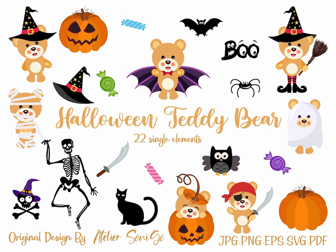 Halloween Teddy Bear Clipart Set,package Digital Elements,digital ...