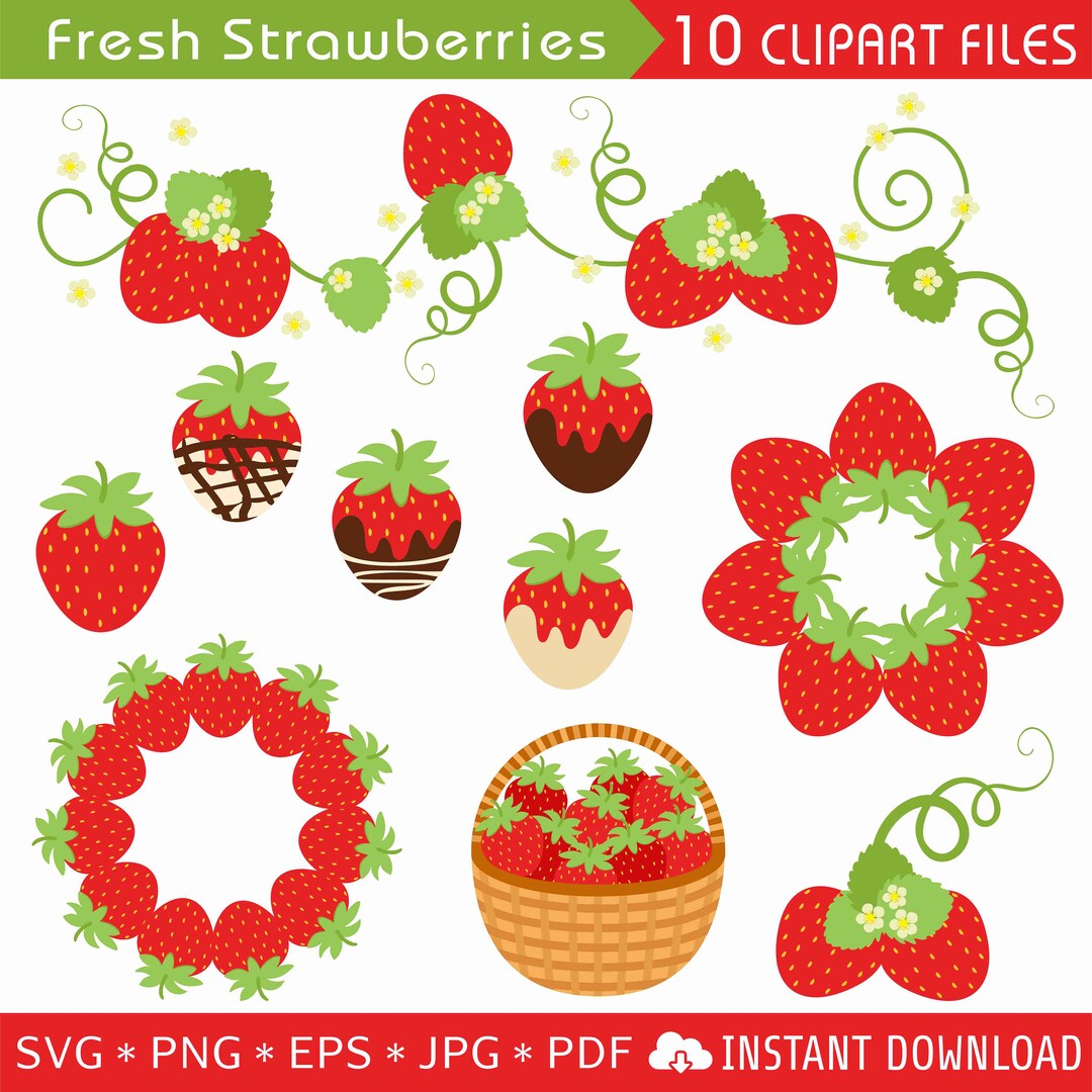 Fresh Strawberries Vector Clipart Set Instant Digital Download Digital ...
