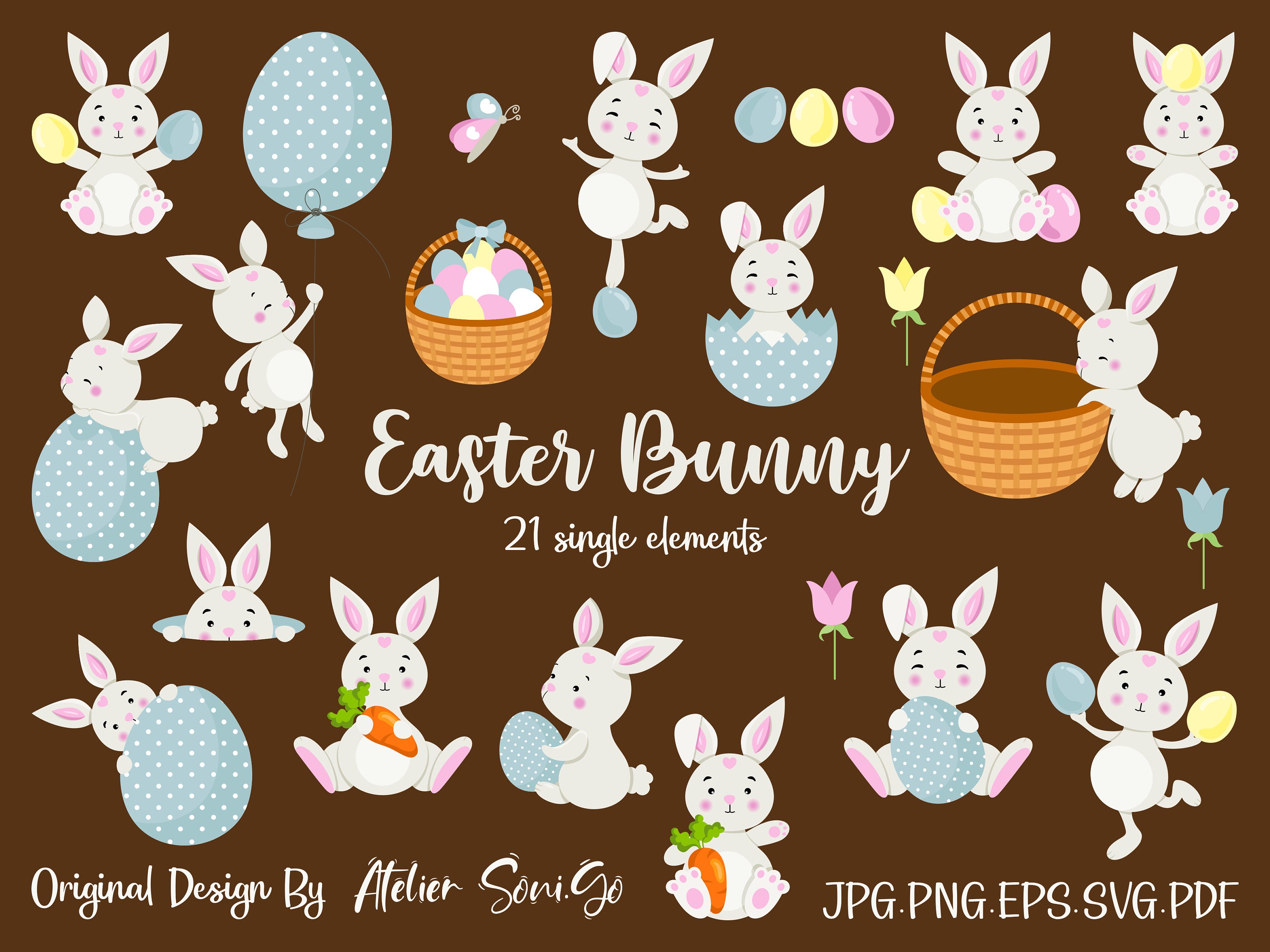 Easter Bunny Vector Clipart Set Instant Digital Download Digital Art ...