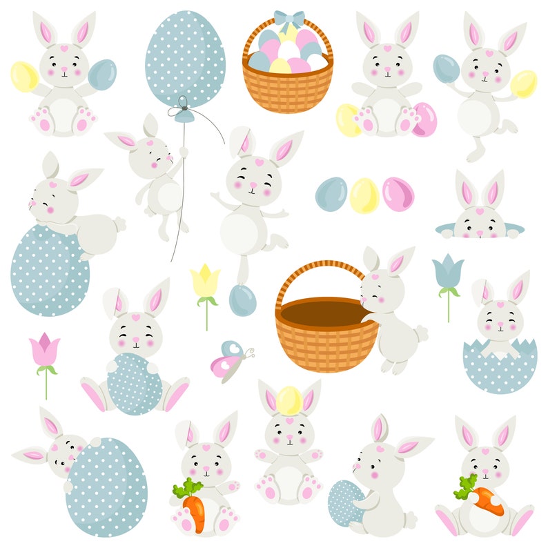 Easter Bunny Vector Clipart Set Instant Digital Download Digital Art ...