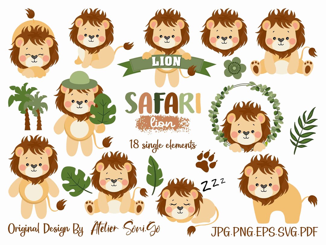 Safari Explorer Lion Vector Clipart Set Instant Digital Download ...