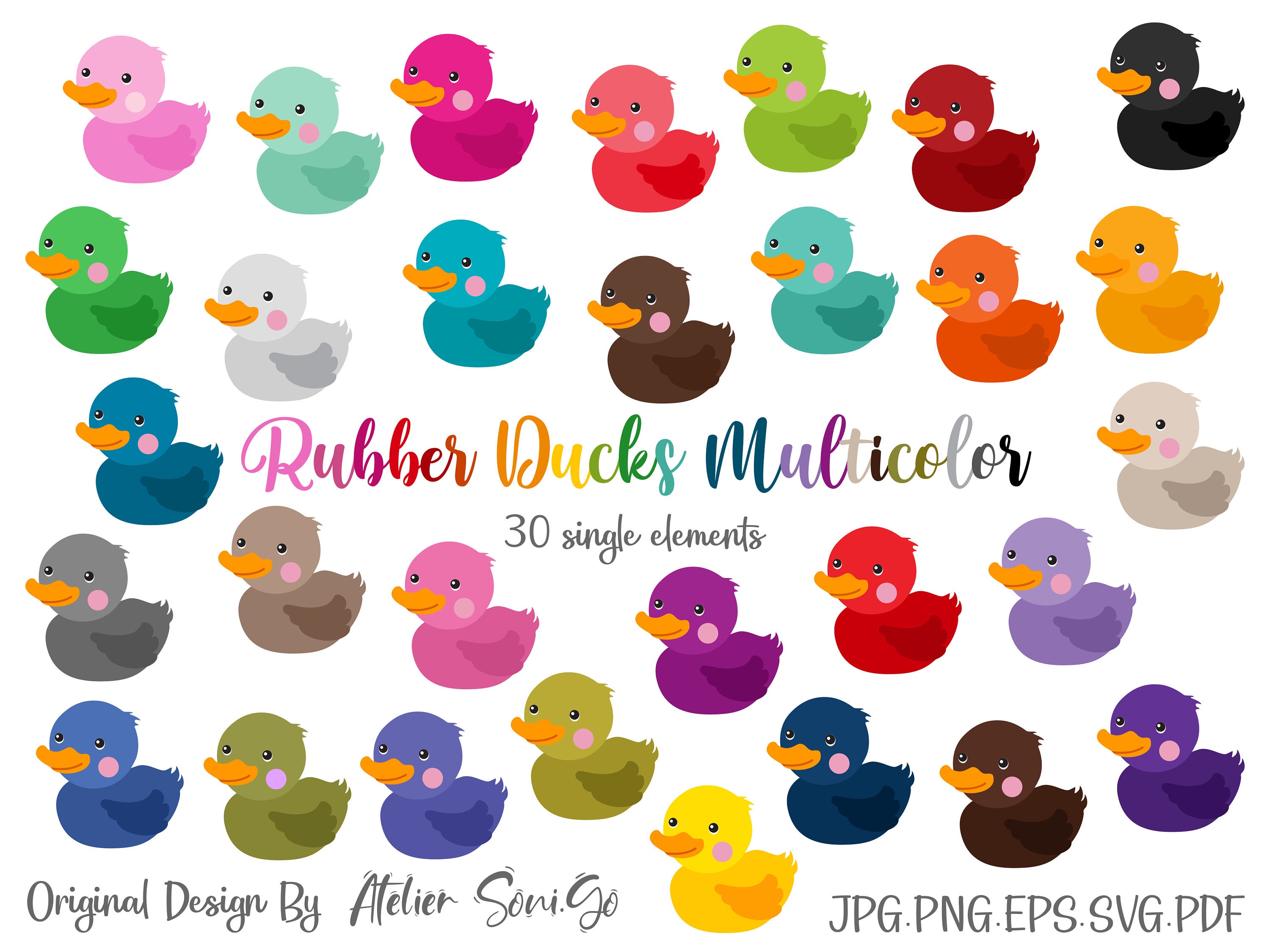Rubber Ducks Multicolor Clipart , Package Digital Elements,digital ...