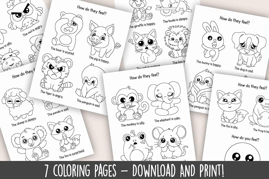 Animal Emotions Coloring Pages for Kids, Feelings Worksheet, Social ...