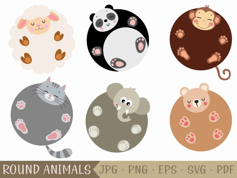 Round Animals Vector Clipart Set Instant Digital Download Digital Art ...