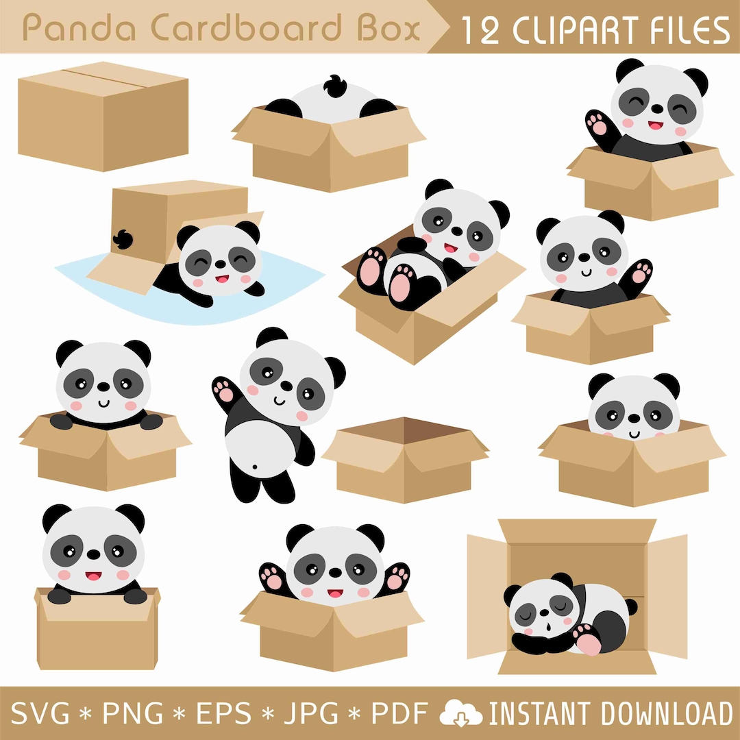 Panda Cardboard Box Set Digital Collage Art,vector Clip Art Pack ...