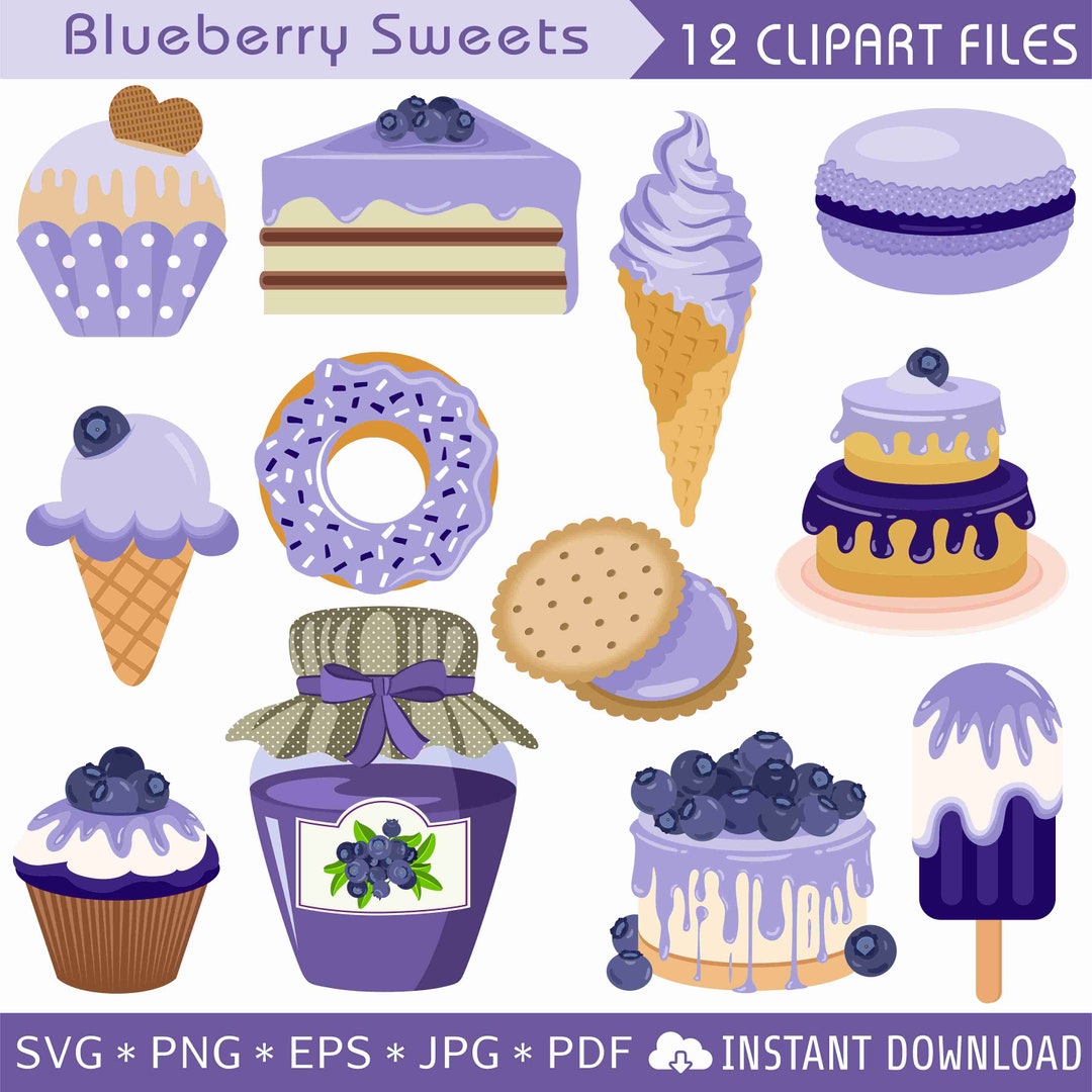Blueberry Sweets Digital Collage Art, Vector Clipart Set, Instant ...