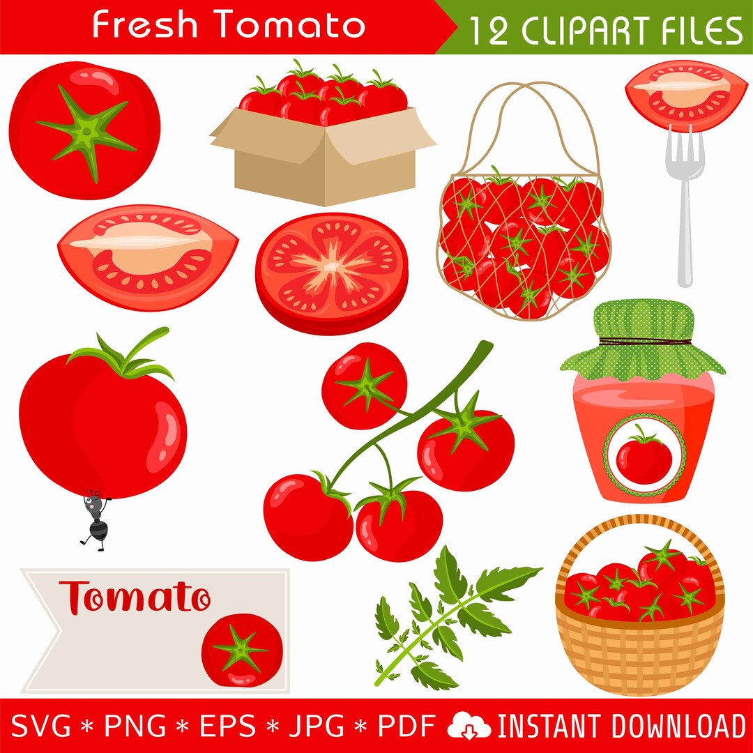 Fresh Tomato Digital Collage Art, Cool Vector Clip Art Pack, Instant ...