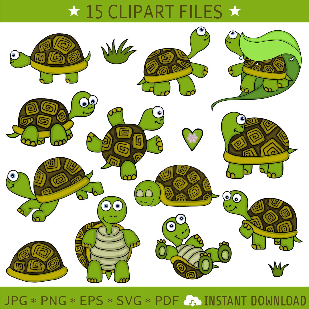 Cute Turtle Vector Clipart Set Instant Digital Download Digital Art ...