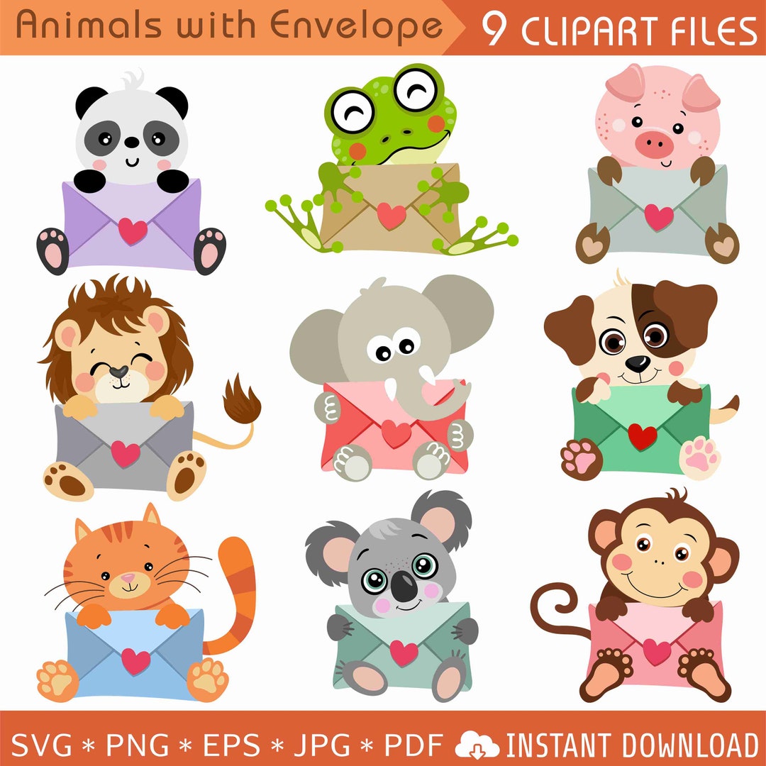 Animals With Envelope Vector Clipart Set Instant Digital Download ...