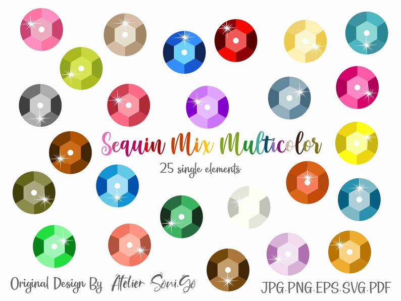 Sequin Mix Multicolor Clipart Set, Package Digital Elements, Scrapbook ...