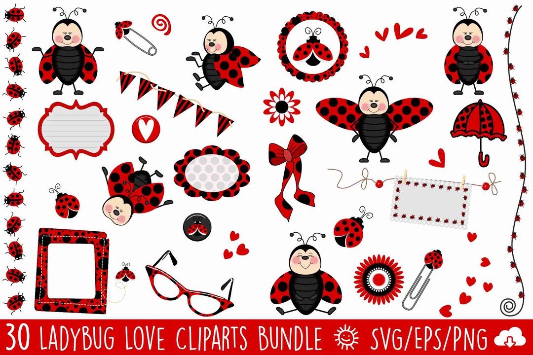 Ladybug Love Clipart Bundle | Cute Ladybug SVG PNG EPS Vectors ...