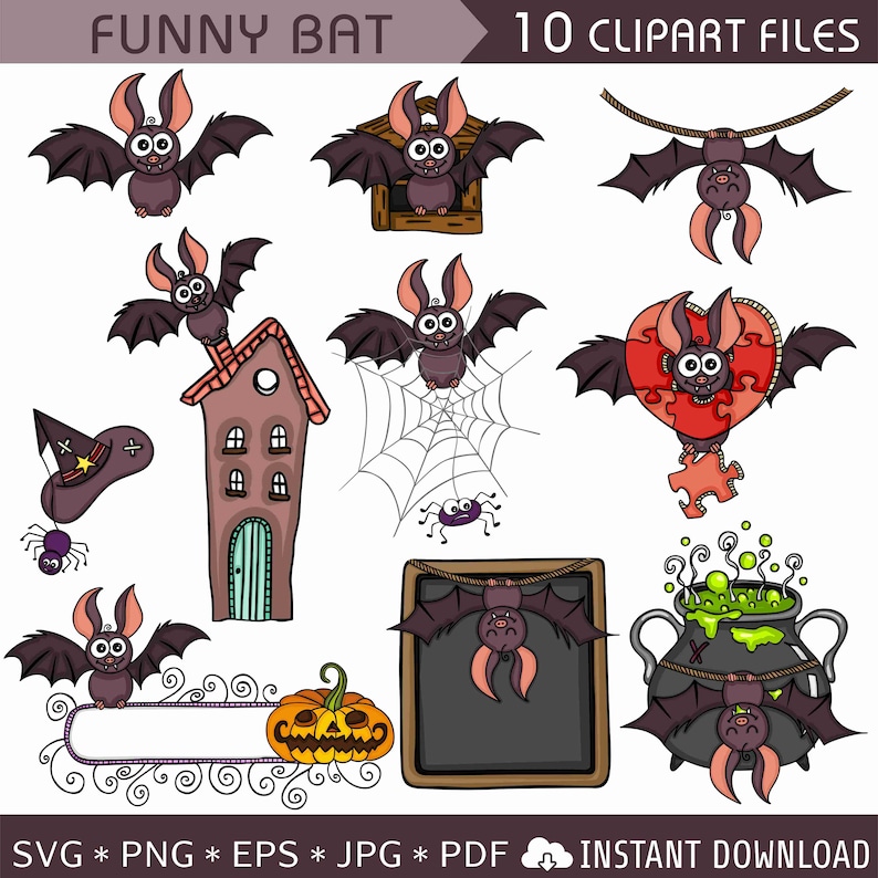 Funny Bat Vector Clipart Set Instant Digital Download Digital Art Files ...
