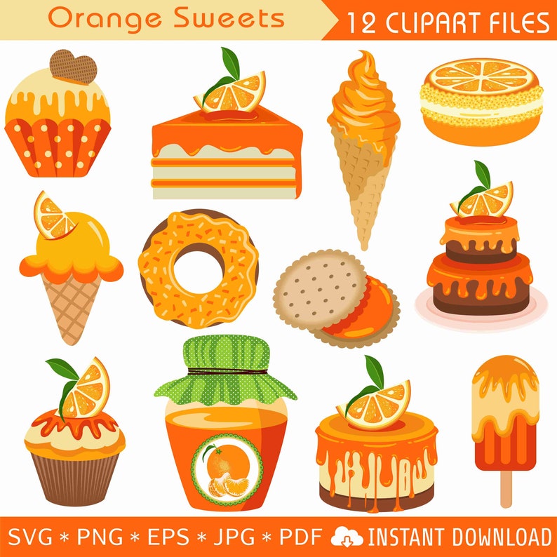 Orange Sweets, Fruit Vector Clipart Set Collection, Instant Digital Art ...