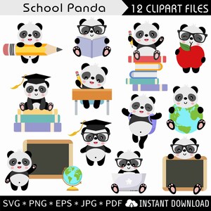 School Panda,back to School,vector Clipart Set Collection,instant ...