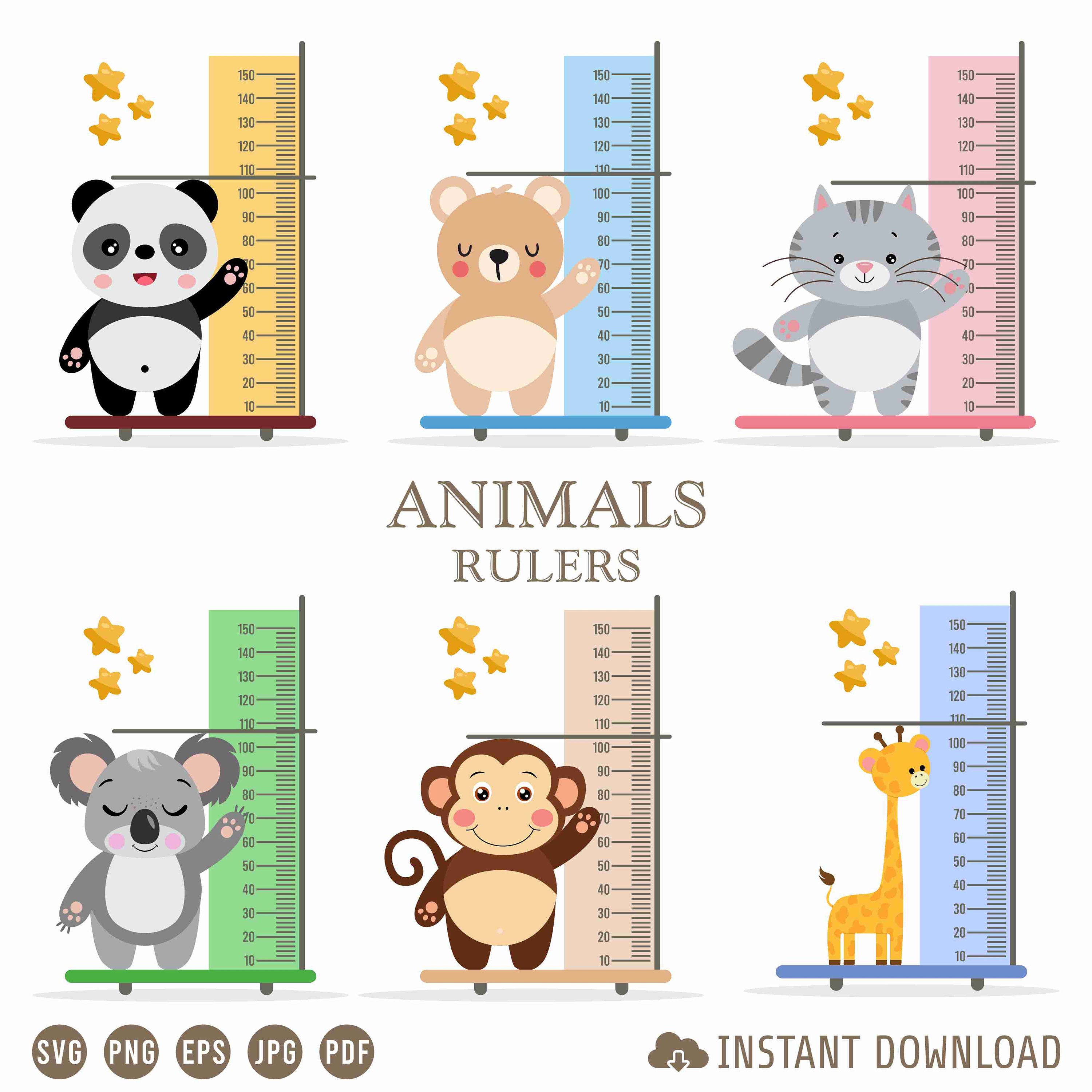 Baby Animals Rulers, Vector Clipart Collection, Instant Digital ...