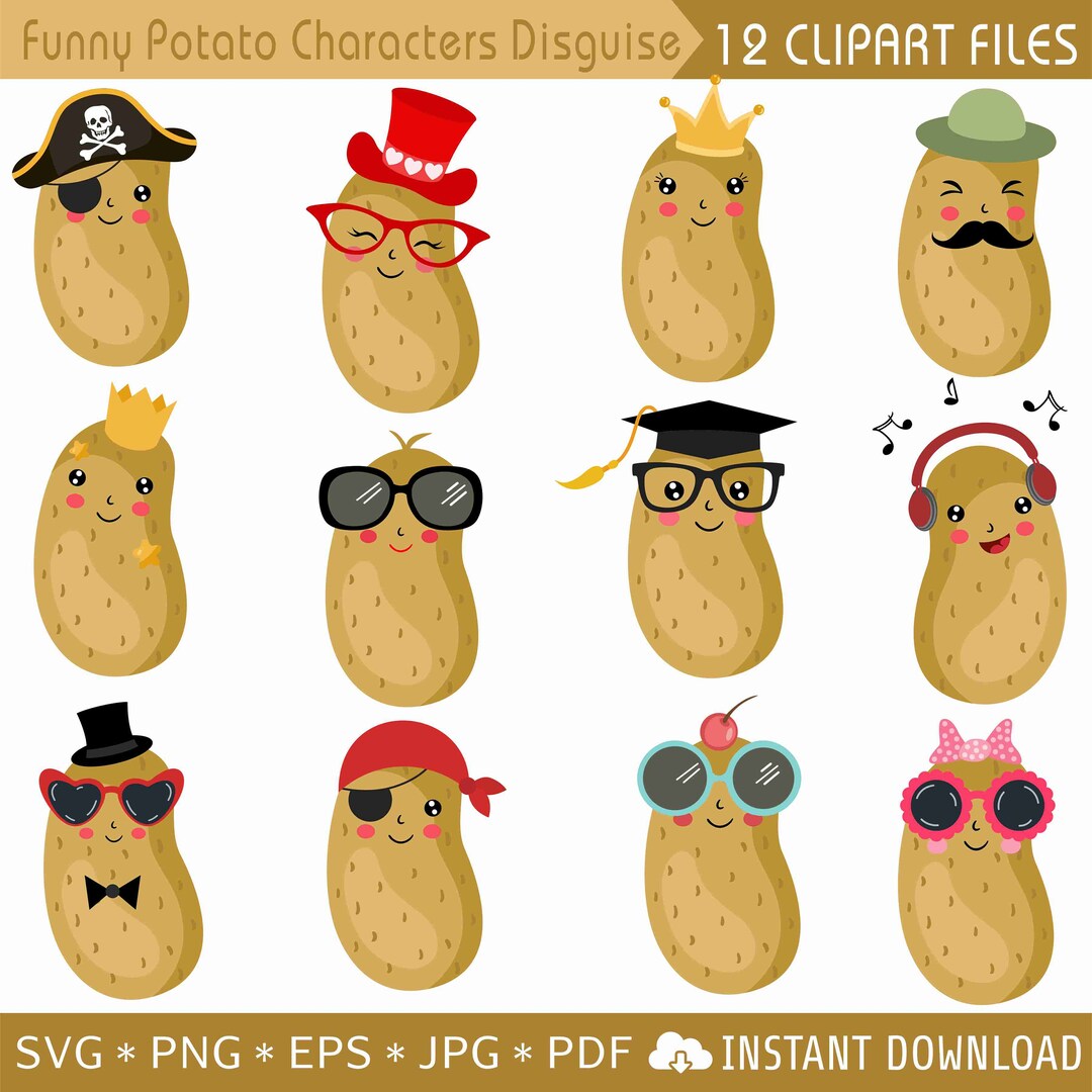 Funny Potato Characters Disguise,set Digital Collage,vector Clipart ...