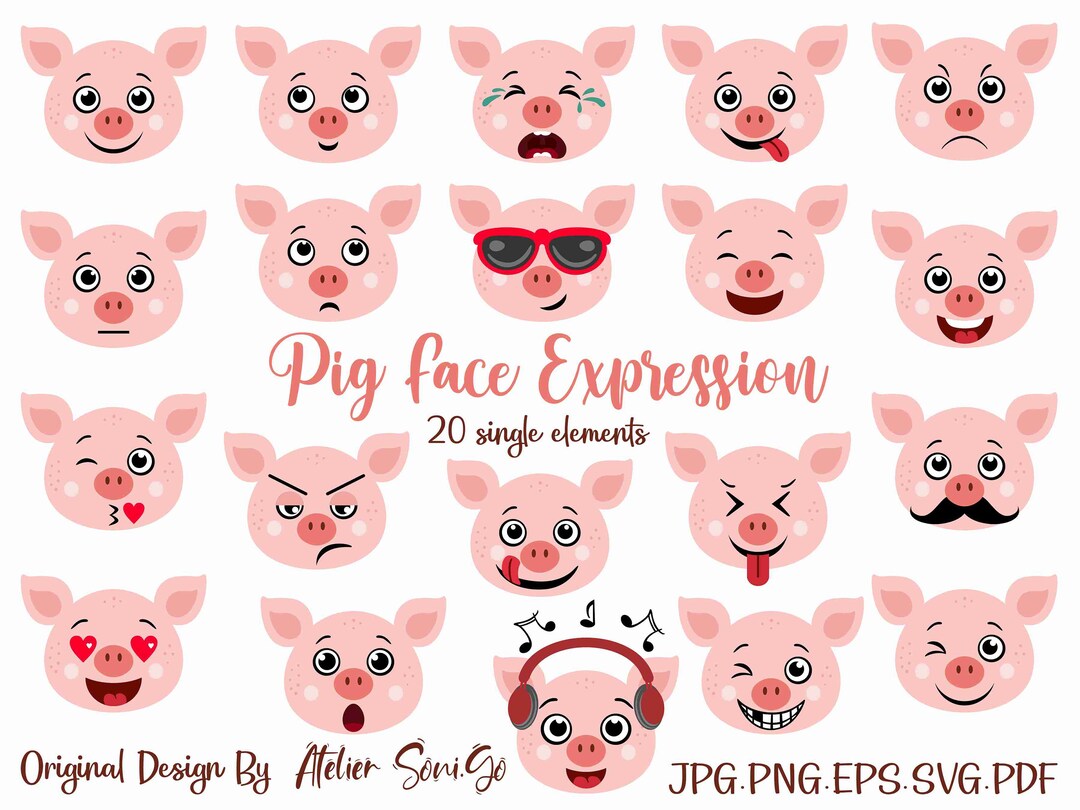 Pig Face Expression Clipart Set,package Digital Elements,digital ...