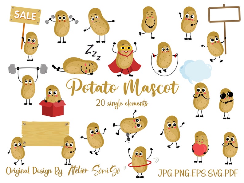 Potato Mascot Vector Clipart Set Instant Digital Download Digital Art ...