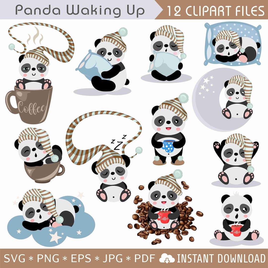Panda Waking up Set Digital Collage Art,cool Vector Clip Art Pack ...