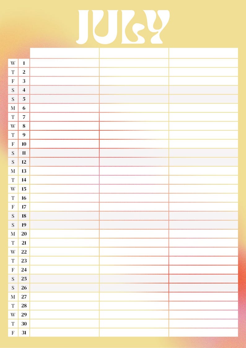 3 Column 2026 Wall Calendar - Funky Multicolour Bold Gradient Aura ...