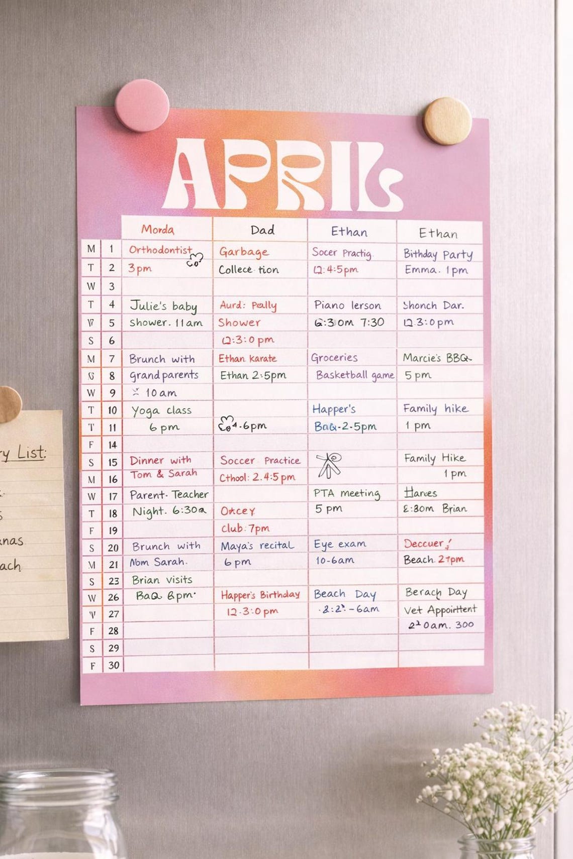 3 Column 2026 Wall Calendar - Funky Multicolour Bold Gradient Aura ...
