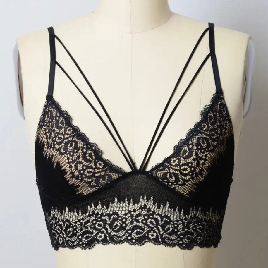 Trendy Double Strappy Lace Crop Top - Red & Black - Etsy