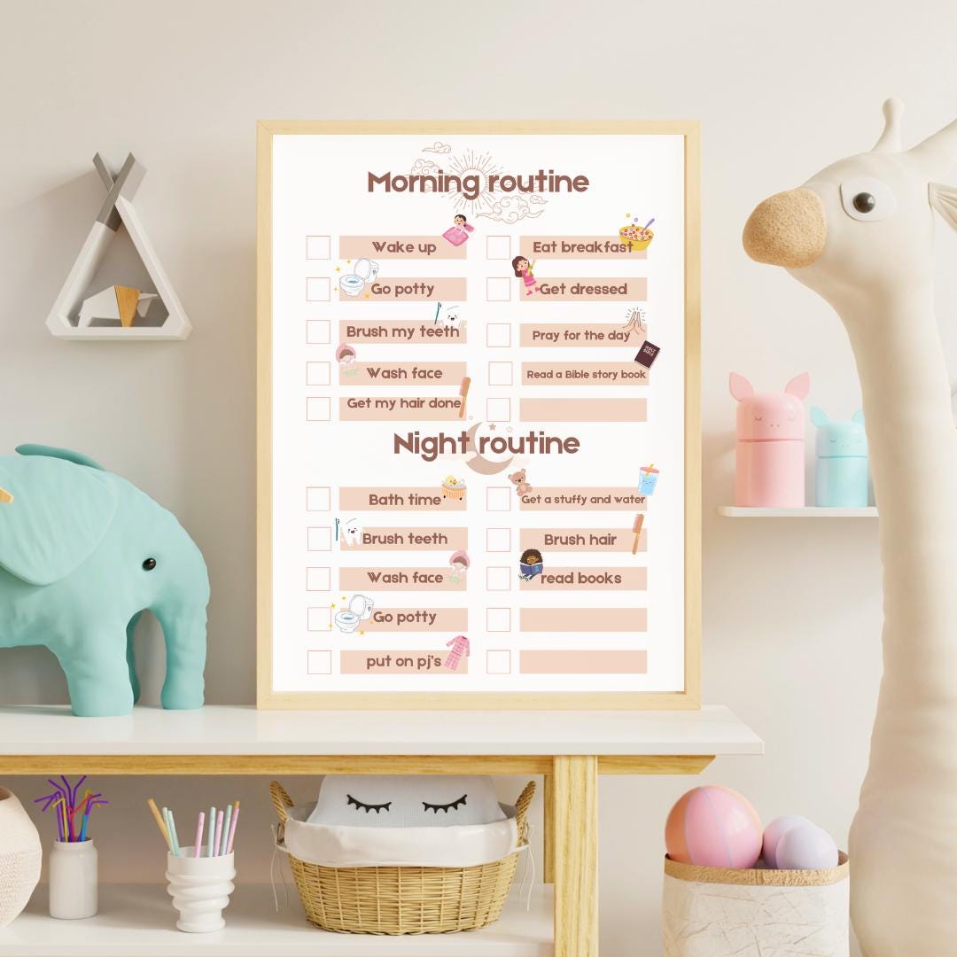 Toddler Morning and Evening Routine Checklist Printable for Girls - Etsy