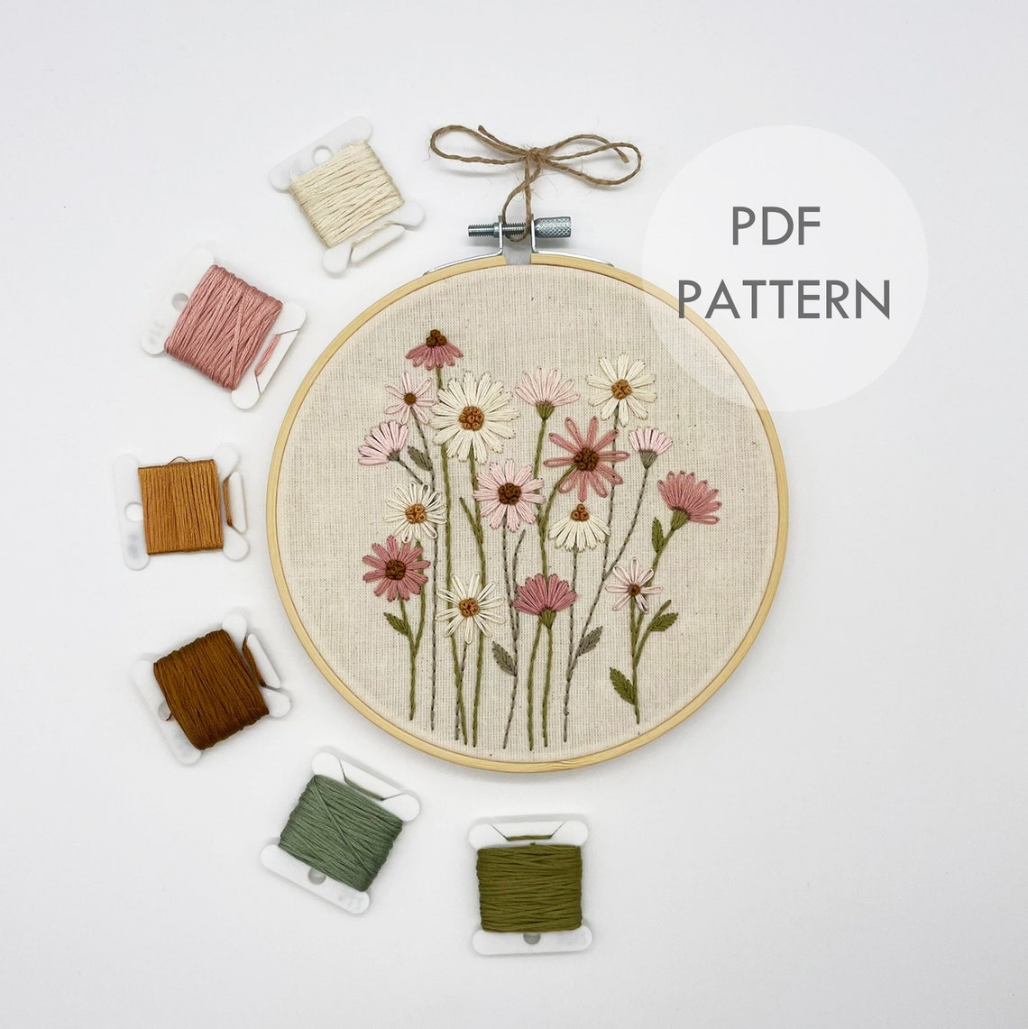Daisy Field // Embroidery Hoop Art // PDF Pattern With - Etsy