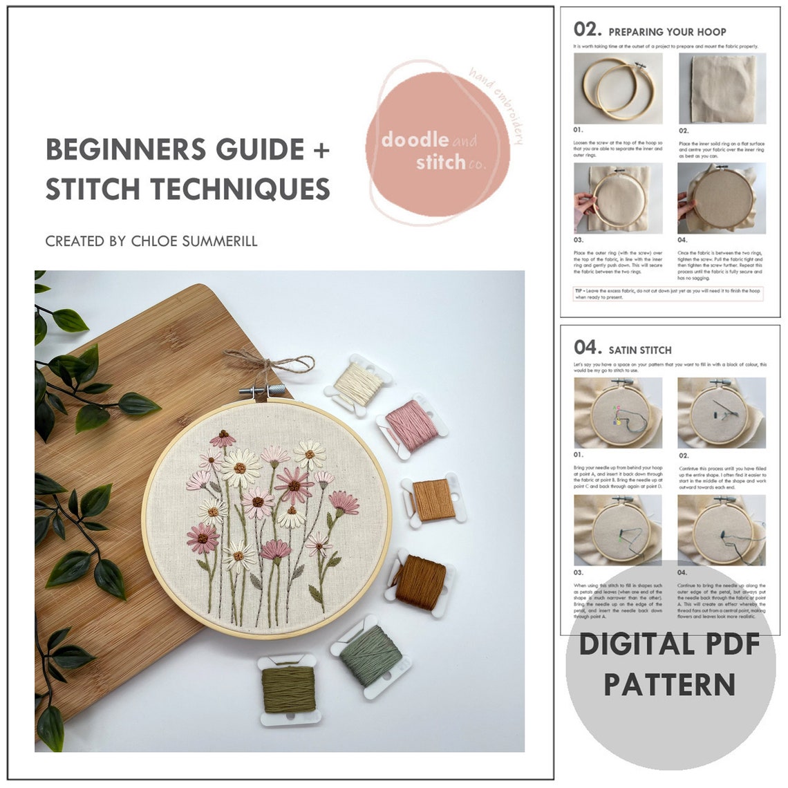 Daisy Field // Embroidery Hoop Art // PDF Pattern With - Etsy