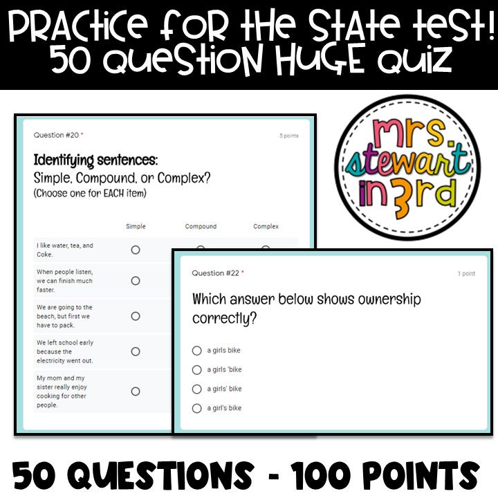 3rd Grade Google Forms™ Quizzes Bundle for EVERY Grammar Skill Distance ...