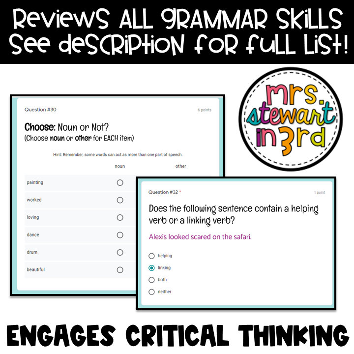 3rd Grade Google Forms™ Quizzes Bundle for EVERY Grammar Skill Distance ...