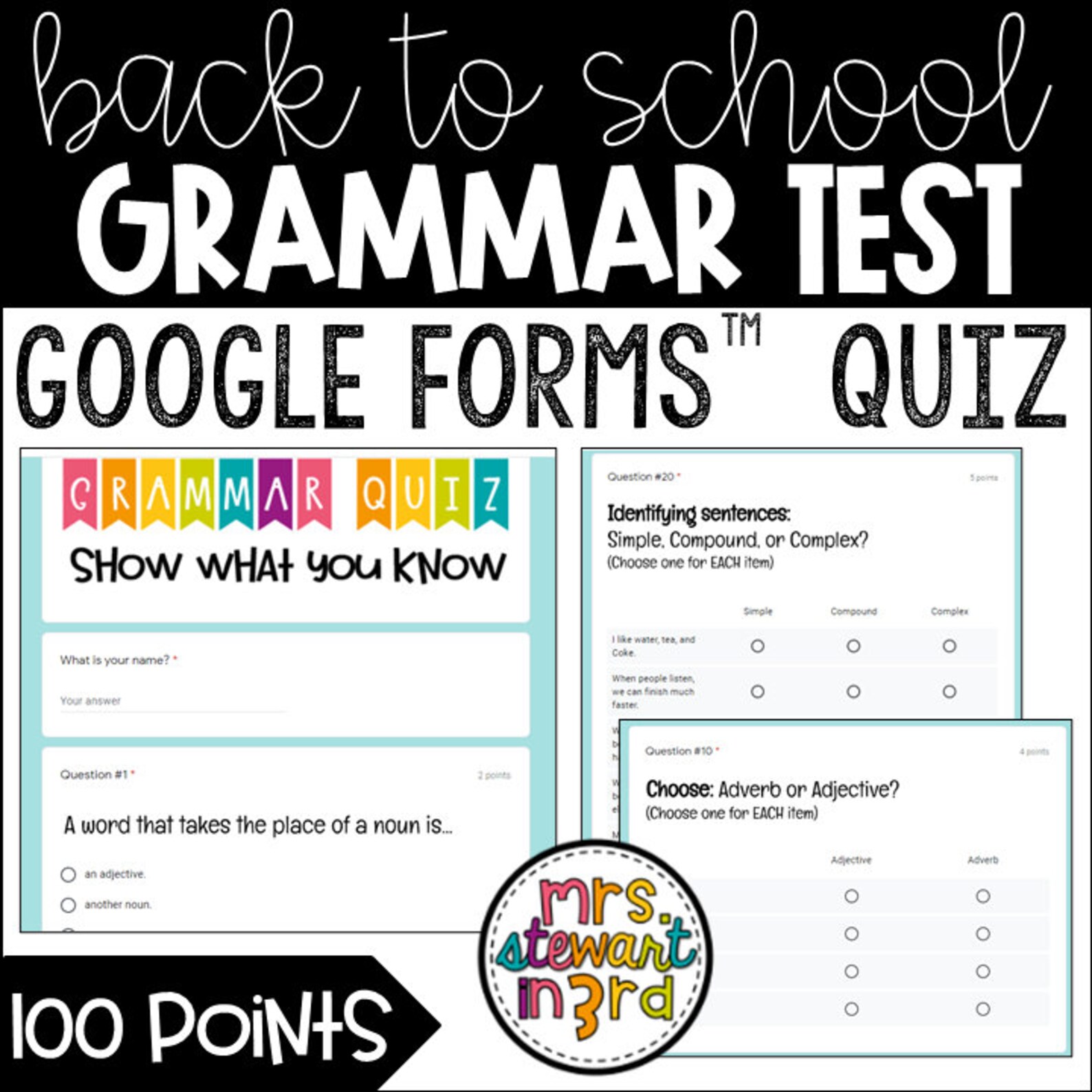 3rd Grade Google Forms™ Quizzes Bundle for EVERY Grammar Skill | Etsy