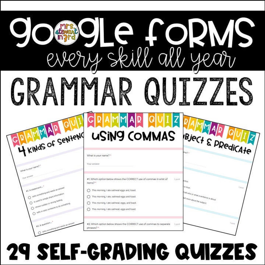 3rd Grade Google Forms™ Quizzes Bundle for EVERY Grammar Skill Distance ...