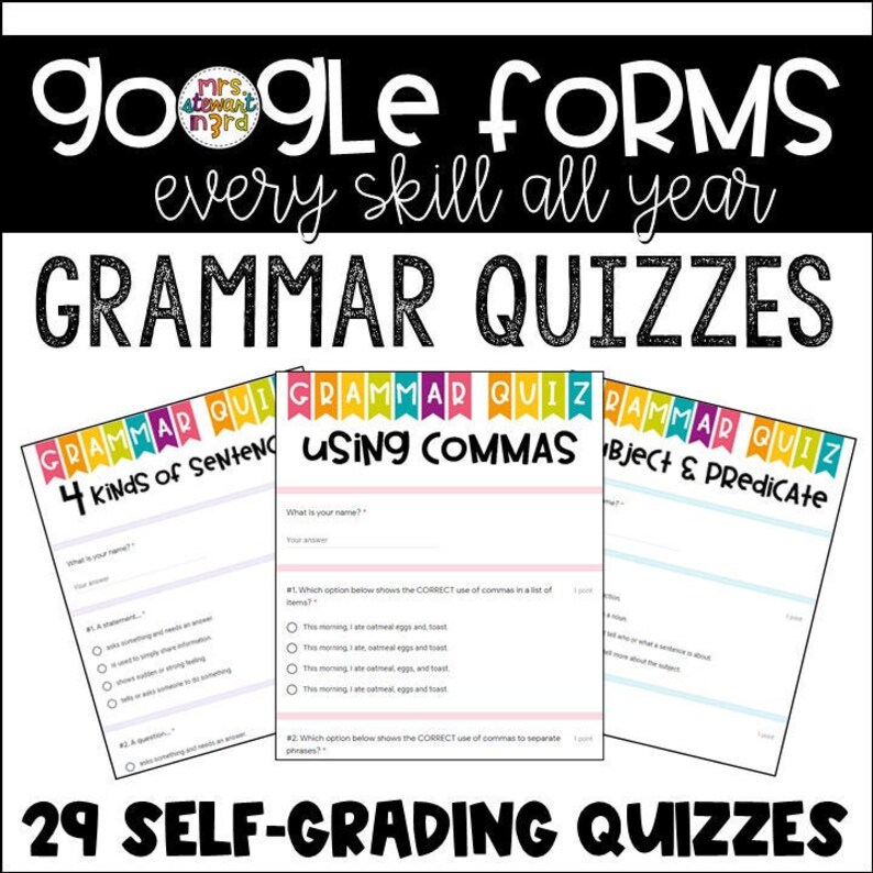 3rd Grade Google Forms™ Quizzes Bundle for EVERY Grammar Skill Distance ...