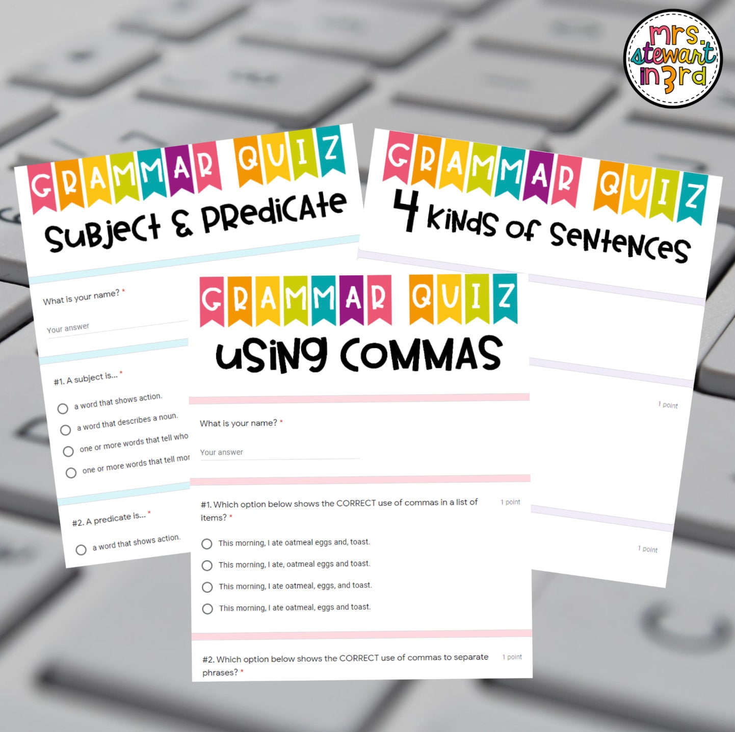 3rd Grade Google Forms™ Quizzes Bundle for EVERY Grammar Skill - Etsy