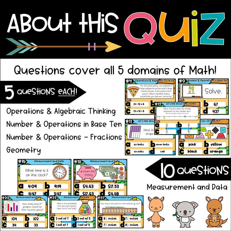 Back to School 3rd Grade Math PRETEST Google Forms™ Quiz - All 5 ...