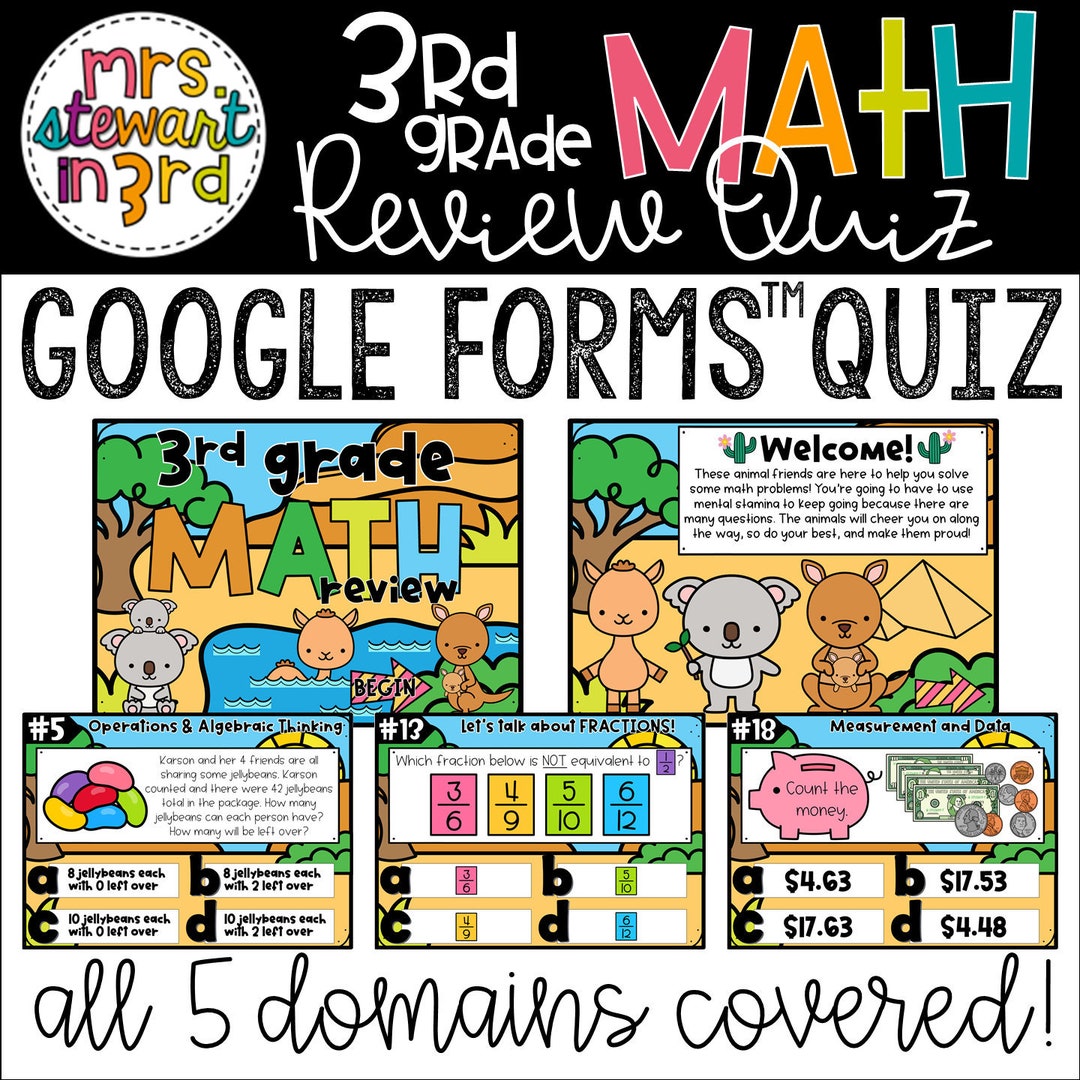 Back to School 3rd Grade Math PRETEST Google Forms™ Quiz - All 5 ...