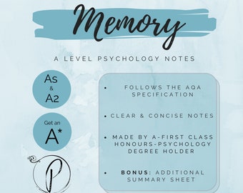 A Level Psychology Memory Revision AQA - Etsy UK